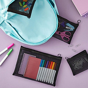 Glamlily Mesh Makeup Bag Set of 4, Travel Zipper Pouch for Cosmetics (Black, 3 Sizes)