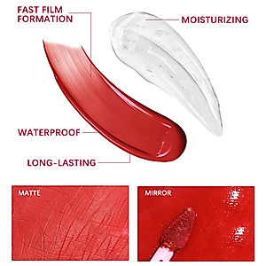 KIMIEYE 6 Colors Liquid Lipstick with Clear Lip Gloss Set, Long Lasting Waterproof Lip Tint Stain with Shimmer Oil for Natural Lip Look, Dual-ended Design, Matte Finish, Non-sticky, 0.8 fl oz