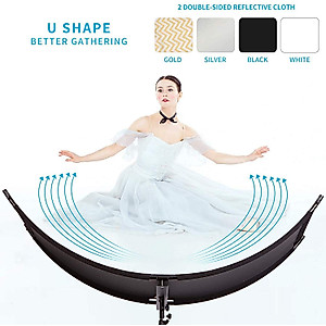 RangerRider Curved Reflector Clamshell Light Reflector/Diffuser, 24x70 inches Photography Lighting Reflector for Photo Video Studio Shooting with Black/Silver/White/Gold Reflectors,Carry Bag