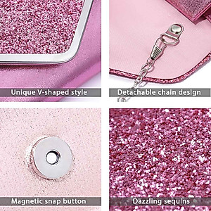 Yokawe Women Clutch Purse Evening Bag Sparkling Sequin Envelope Handbag for Wedding Party Prom Formal (Pink)