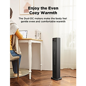 PELONIS 30” Ceramic Tower Space Heater with Adjustable Thermostat for Large Room, 75° Oscillation, Remote Control & 12H Timer, Tip-Over Switch & Overheating Protection, 1500W, PHF15RSAPH30, Black