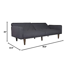 DHP Paxson Convertible Futon Couch Bed with Linen Upholstery and Wood Legs - Grey, Twin