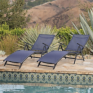 Tuoze Outdoor Chaise Lounge Chairs Patio Furniture Adjustable Folding Recliner Chair Set of 2 Foldable Tanning Chair Sunbathing for Pool, Beach, Yard, Balcony (Blue)