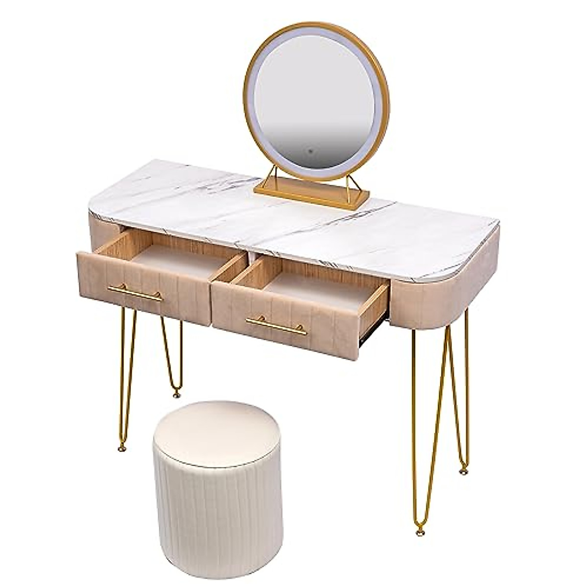 CIATRE 39.4" Length Flannel Soft Roll Makeup Vanity Set, Fasionable Soft Roll Makeup Table, 15.8" Touch Control 3 Brightness Options LED Mirror, Large Capacity Storage