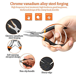 SOONAN 5 Pieces Mini Pliers, Long Lasting Tool Set Cable Cutters – Long Needle Nose, Long Nose, Nipper Bent Nose, End Cutting, Diagonal Cutting, Precision Pliers Set