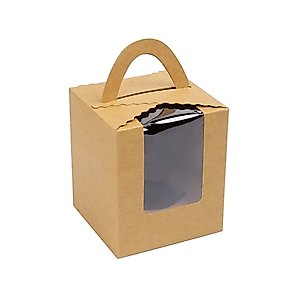 NPLUX Cupcake Boxes,60pcs Single Cupcake Carrier with Window Inserts for Bakery Wrapping(Brown)