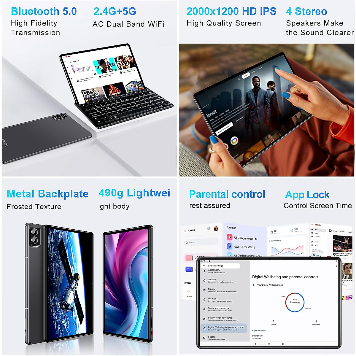 Tablet Android 13 Tablet PC 11 inch tablet Latest with 16GB+256GB+1TB Expand, 8600mAh, Support, Octa-Core 2.0 GHz, 5G WiFi, Dual Camera, Bluetooth 5.0, HD Screen Tablet with Keyboard and Mouse - Grey