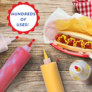 Resealable Clear Squeeze Bottle Value Combo Pack & Caps | 7-pack 16-oz Plastic Kitchen Table Condiment Squirt Dispensers | Restaurant Supplies for Food Truck, Grilling, Dressing, BBQ Sauce, Crafts