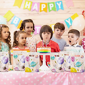 ANGOLIO Pink Outer Space Party Bags - 50Pcs Back to School Candy Treat Bags Outer Space Planets Solar System Theme Party Favors Decor Snack Bags Summer Supplies for Kids Birthday Party Baby Shower