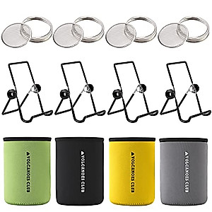 VOLCANOES CLUB Seed Sprouting Jar Germination Kit Accessories - Sprout Lids for Wide Mouth Mason Jar/Jar Stands/Blackout Sleeves - For Growing Bean Sprouts, Broccoli, Alfalfa, Microgreens (4 PACK)