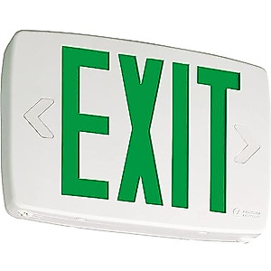 Lithonia Lighting LQM S W 3 G 120/277 EL N M6 Quantum Thermoplastic LED Emergency Exit Sign with Stencil-Faced White Housing and Green Letters with Nickel Cadium battery