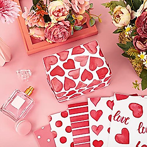 Whaline 12 Sheet Valentine's Day Wrapping Paper 6 Design Watercolor Love Heart Dots Wrapping Paper Red White Patterned Art Paper for Wedding Anniversary Baby Shower Birthday Gift Packing, 20 x 28 In