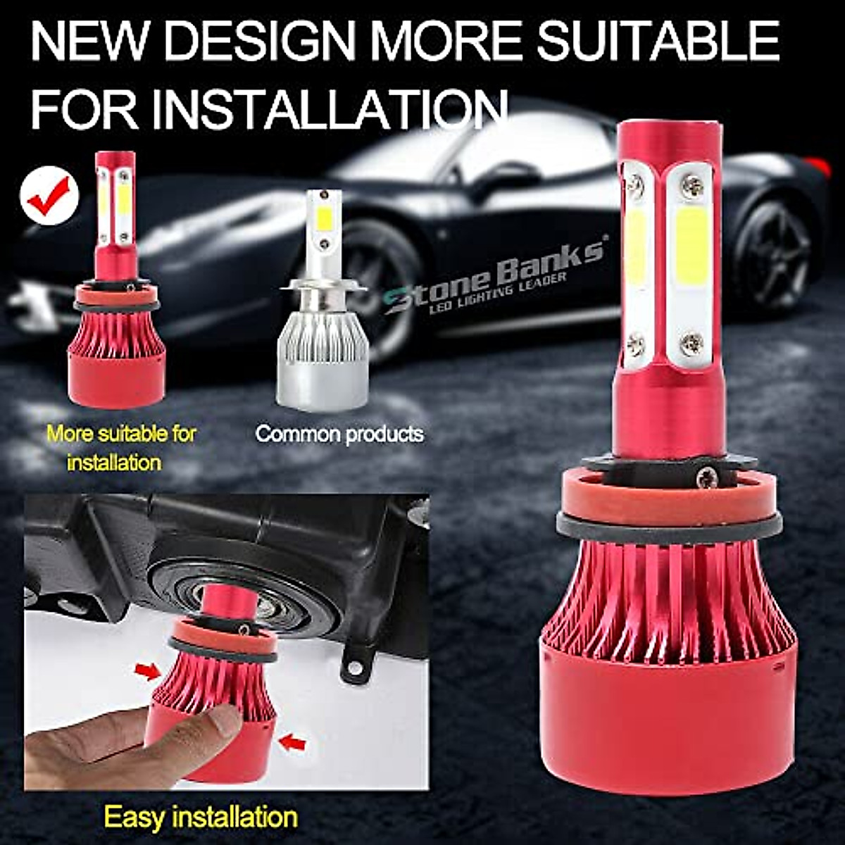 Stonebanks 4-SIDE H11 LED Headlight Kit Bulbs, H8 H9 120W 6000K 32000LM Hi/Low Beam Foglight Bulbs, LED headlight Conversion Kit