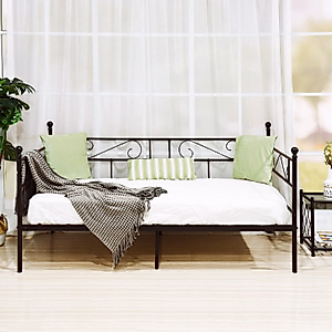 Symylife Classic Twin Daybed Metal Bed Frame with Headboard, Sturdy Steel Slats Support, Easy Assembly, Mattress Platform Bed Sofa for Living Room Guest Room,Black