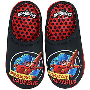 Miraculous Ladybug Girls' Pajama Set 2-Piece Jersey PJs with Cozeez Slippers, Red, Girls' Size 10/12