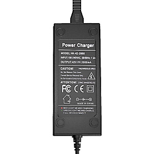 Qoovi 42V 2A Power Adapter PowerFast 3-Prong for 36V Lithium Battery,Battery Charger for Scooter