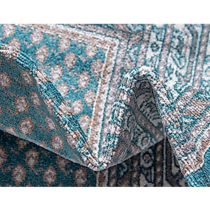 Unique Loom Williamsburg Collection Traditional Border with Dotted Center Area Rug, Rectangular 6' 1" x 9' 0", Teal/Beige