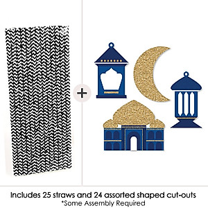 Ramadan - Paper Straw Decor - Eid Mubarak Striped Decorative Straws - Set of 24