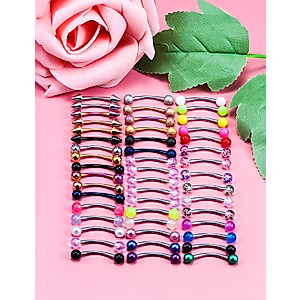 Oufksiyy 48PCS 14G Glow in The Dark Snake Eyes Tongue Rings Surgical Steel Curved Barbell Nipplerings Nipple Ring Body Piercing Jewelry for Women Men Long Barbell Bridge Tongue Rings