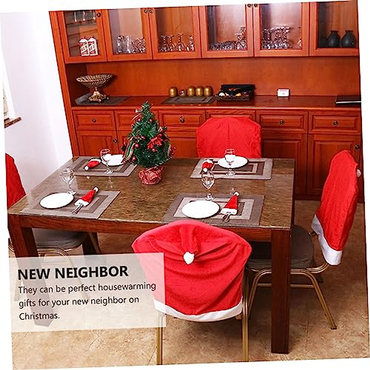 ERINGOGO 60 Pcs 1 Christmas Hat and Fork Bag Mini Christmas Hats Mini Santa Claus Cover Christmas Doll Hat Mini Hat Bottle Sleeves Brushed Cloth Santa Hat Cushion