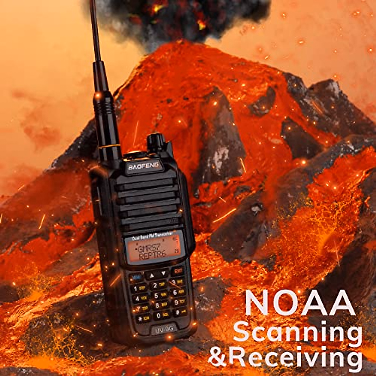 BAOFENG UV-9G GMRS Radio Waterproof IP67, Outdoors Two Way Radios Long Range Rechargeable, Handheld Dual Band NOAA Scanner, GMRS Repeater Capable, Programming Cable Included