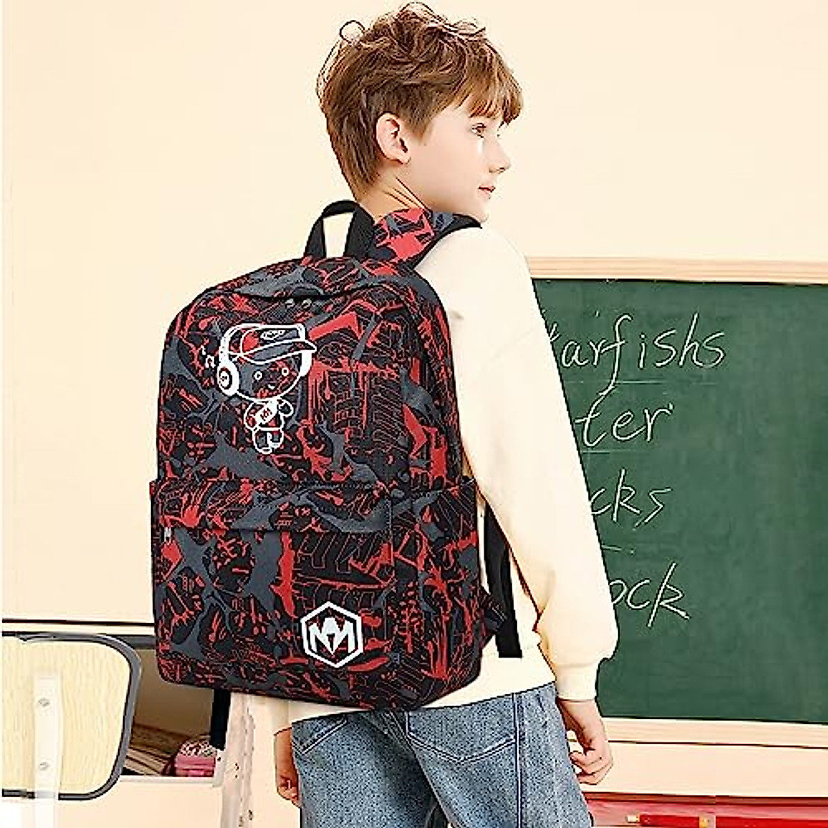 Bluboon Preschool Backpack Kids Boy Kindergarten Backpack With Lunch Box School Book Bags for Elementary Primary Schooler（Red Cool Boy