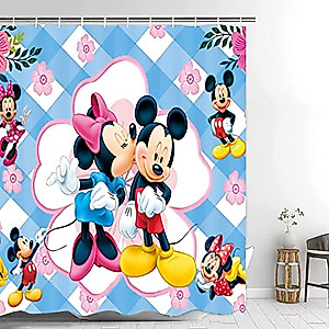YQPBZCHH 4 Pcs Cartoon Shower Curtain Sets with Non-Slip Rug,Toilet Lid Cover and Absorbent Carpet Bath Mat,Durable Waterproof Shower Curtain with 12 Hooks for Bathroom (A)
