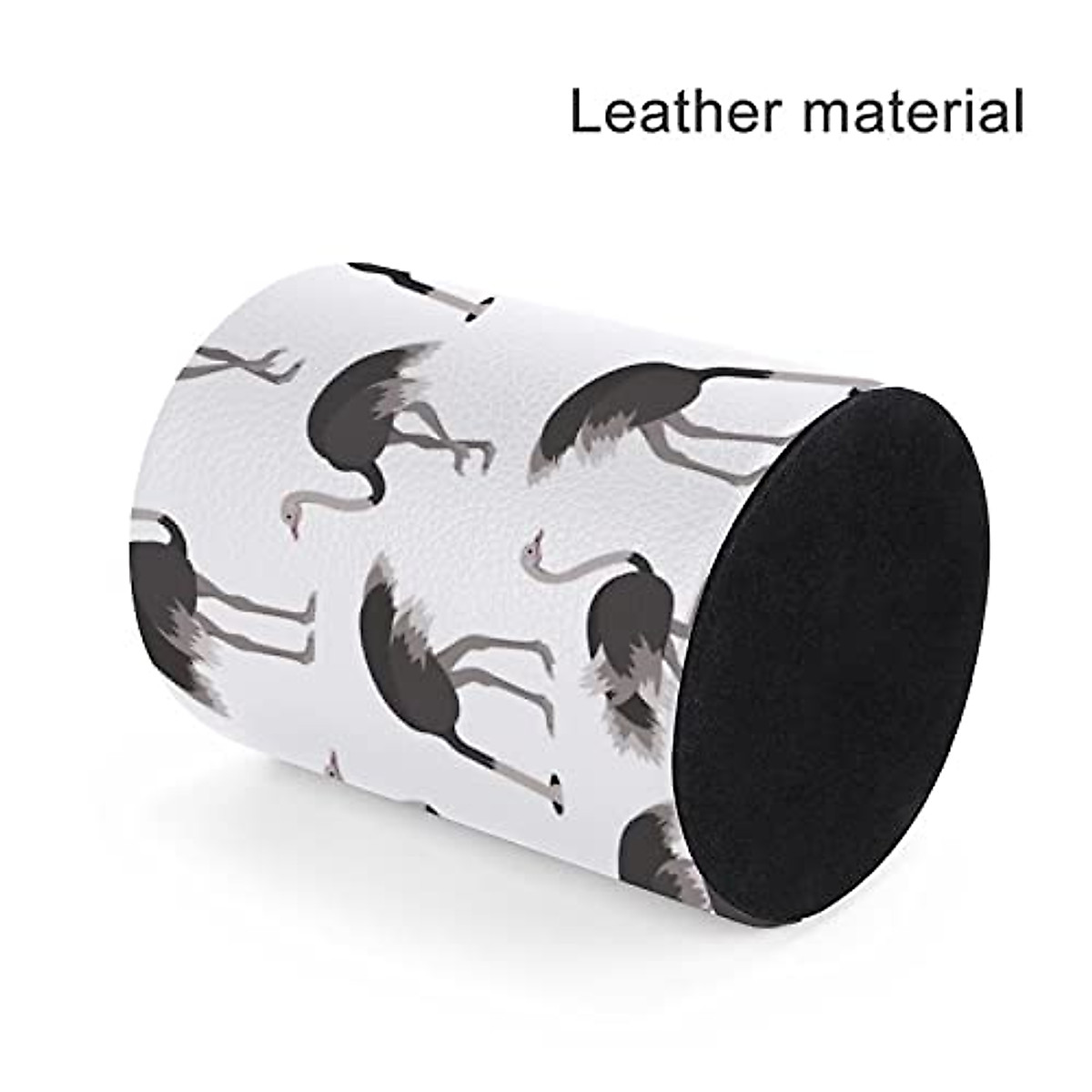 Cartoon Ostrich Bird Round PU Leather Pen Holder Desk Organizer Storage Container Pencil Container Brush Scissor Box