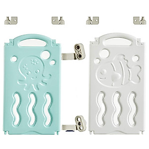 Albott Foldable Baby Playpen Kids Play Yard 2-Panel Extension (White+ Blue)