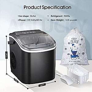 AGLUCKY Ice Makers Countertop,Protable Ice Maker Machine with Handle,Self-Cleaning Ice Maker, 26Lbs/24H, 9 Ice Cubes Ready in 8 Mins, for Home/Office/Kitchen (Black)