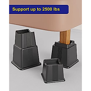 Nachell Bed Furniture Risers 4 Pack Bed Lift Risers Elevation in Height 5" Heavy Duty Rectangle Riser Blocks for Caster Wheels or Posts of Bed Table Couch Support up to 2500 lbs. (Black, 5 Inch)