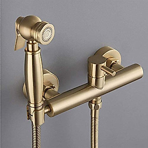MINJING Toilet Bidet Faucet Gold, Solid Brass Wall Mount Handheld Bathroom Bidet Sprayer, Warm Cold and Hot Mixer Faucet, Single Handle Shattaf Spray Faucet
