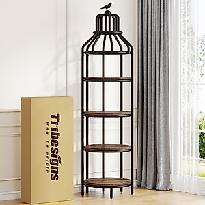 Tribesigns 4-Tier Corner Bookshelf, Industrial 4 Shelf Corner Bookcase Small Book Shelf, Round Floor Standing Display Storage Rack Organizer for Living Room, Home Office, Small Space (Rustic Brown)