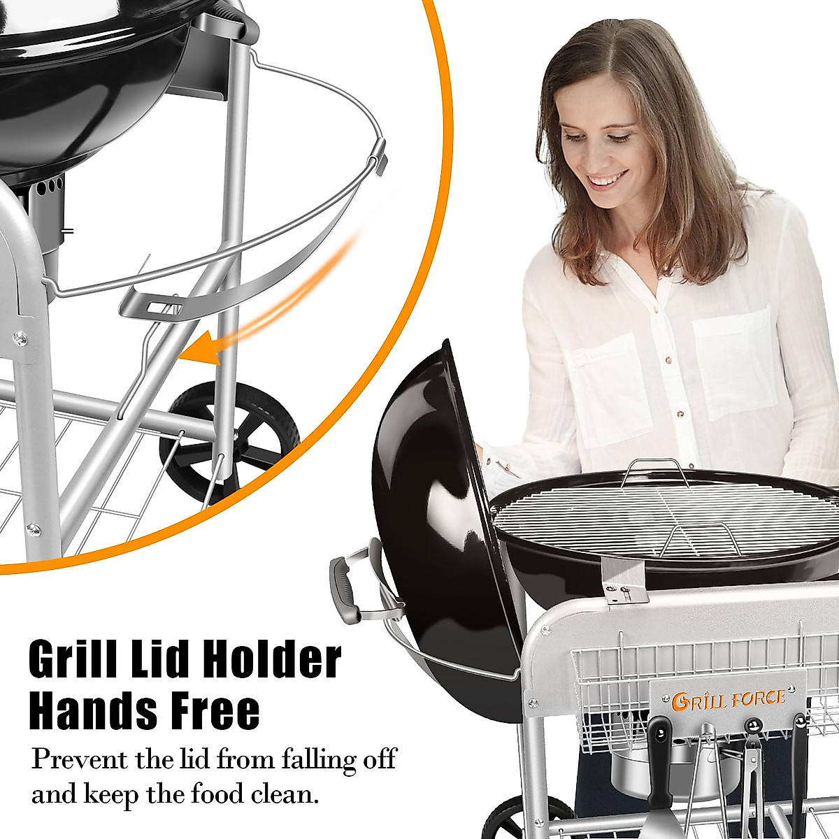 GRILL FORCE Grill Table for Weber 18" & 22" Original Kettle,Kettle Grill Cart,Outdoor Prep Table for Weber Original Kettle,Jumbo Joe,Master-Touch Charcoal Grill,Performer Charcoal Grill Accessories