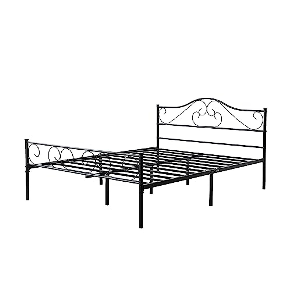 Heavy Duty Metal Platform Bed Frame Queen Size Black Bed Frame with Headboard and Steel Slats Mattress Foundation No Box Spring Needed