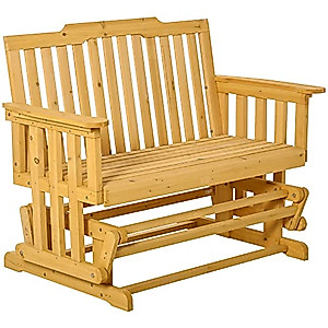 Outsunny 2-Person Outdoor Glider Bench, Wood, Quick Drying, Wide Armrest, Rocking Chair Loveseat for Backyard Garden Porch, Natural