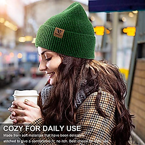 Vgogfly Women Knit Beanie Hats Slouchy Winter Knitted Hat Warm Men Soft Cap Ski Cuffed Unisex Green