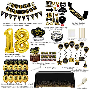 60th birthday decorations for men women - (76pack) black gold party Banner, Pennant, Hanging Swirl, birthday balloons, Tablecloths, cupcake Topper, Crown, plates, Photo Props, Sash for gifts