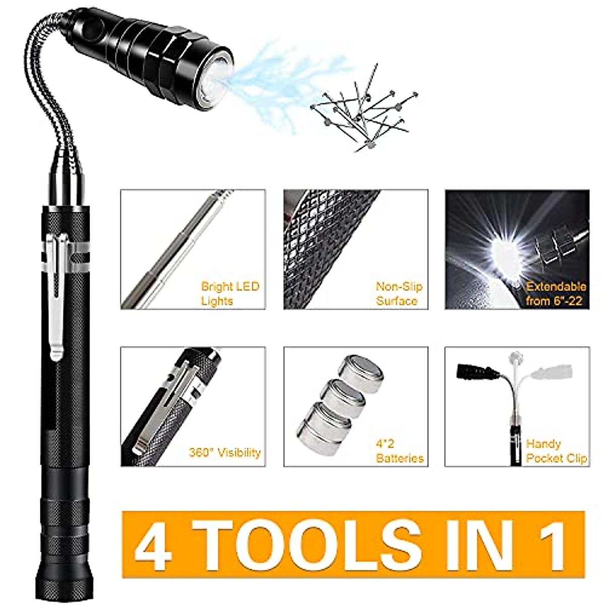 Magnetic Pickup Tool with LED,Stocking Stuffers Christmas Gifts,Anniversary Birthday Valentines Day Cool Gifts Idea for Him Dad Husband,Dad Gifts