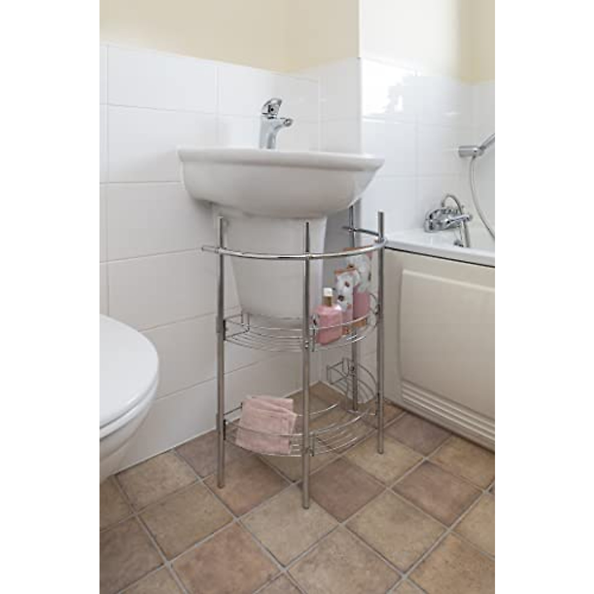 Croydex Mild Steel Pedestal Storage Unit with Shelves and Towel Rail