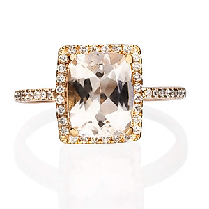 Gin & Grace 10K Rose Gold Genuine Morganite Ring with Diamonds for women | Ethically, authentically & organically sourced (Cushion-cut) shaped jewelry for her | Morganite Ring for women