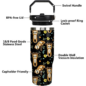 ysnifeiw 30oz Sloth Tumbler with Handle and Straw, Stainless Steel Insulated Sloth Cup with Top Handle and Lid, Sloth Coofee Mug Gifts for Women Men