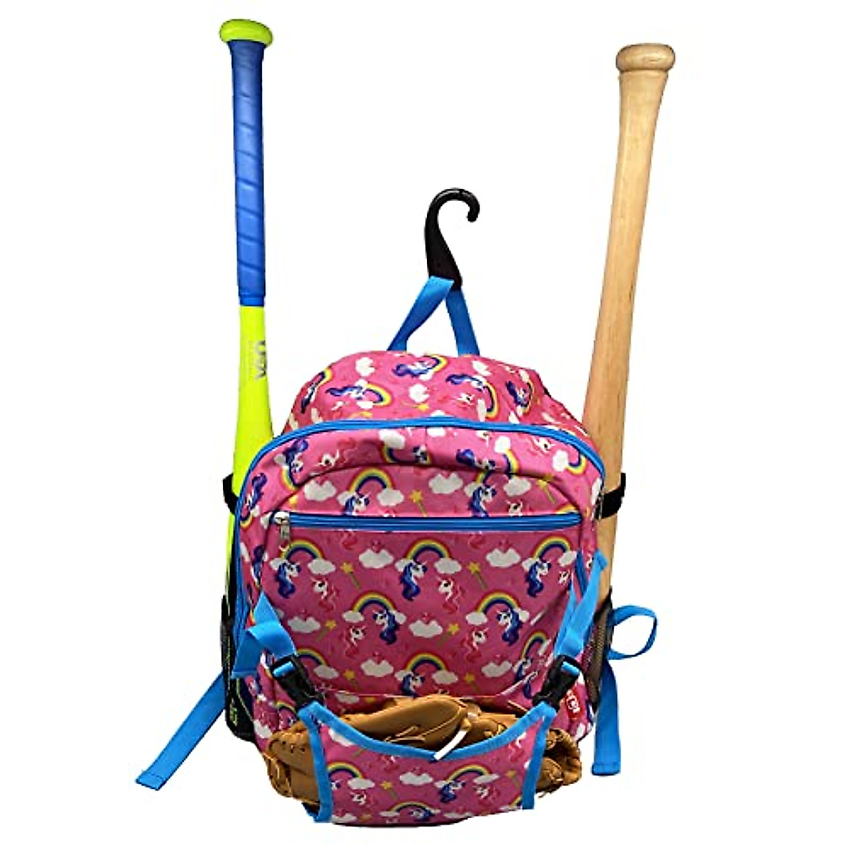 Aozora Youth Tball and Baseball Backpack Bag Lightweight Baseball Bag Hold Bats, Helmet, Glove, Caps, Valuables Pocket, Fence Hook (Unicorn Pink)