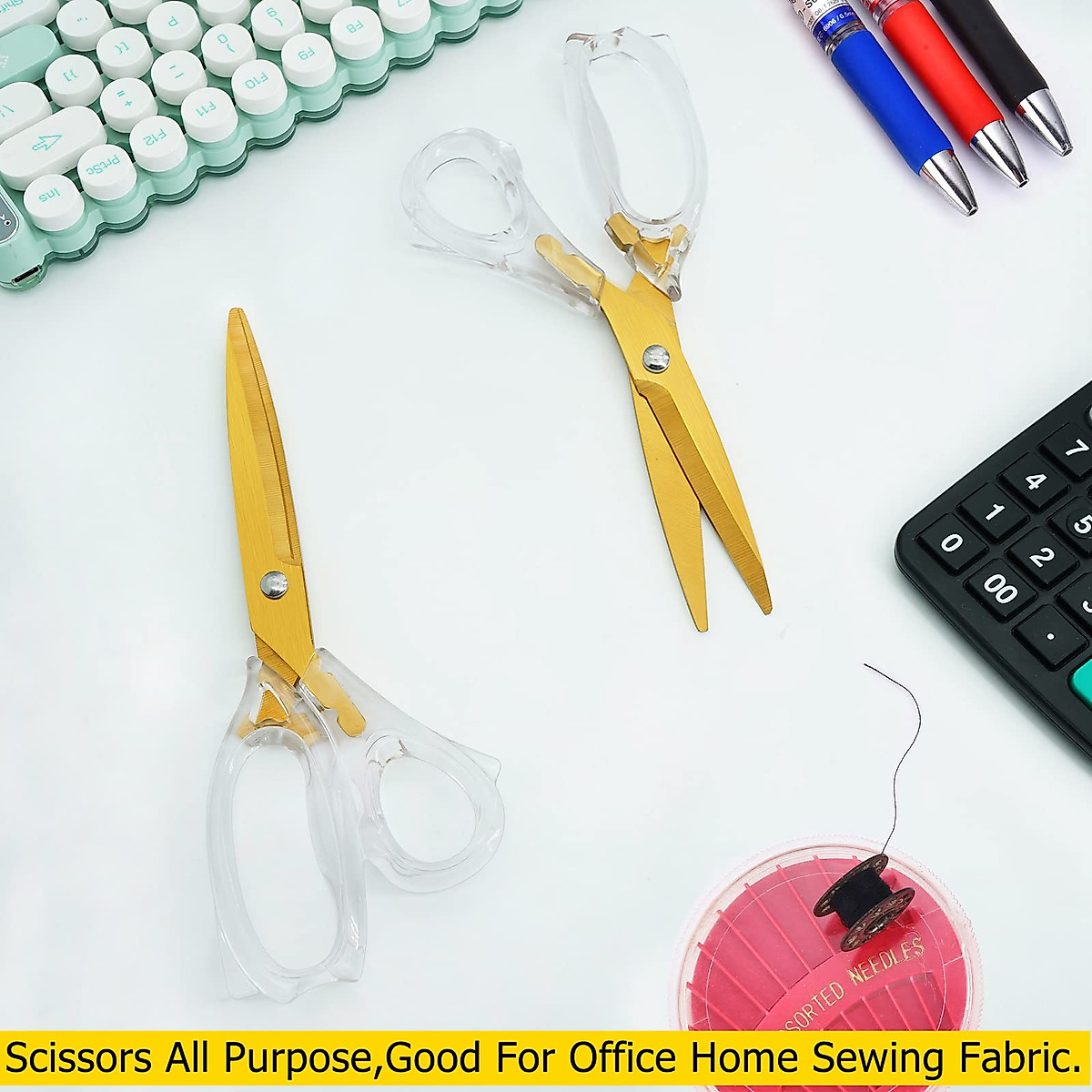 Premium Gold Scissors Set,Sewing Fabric Scissors Heavy Duty Titanium Scissors all Purpose,Acrylic Comfort-Grip Handles Craft Scissors for Office Home School Crafting Scissors 2 Pack 8.5 inch