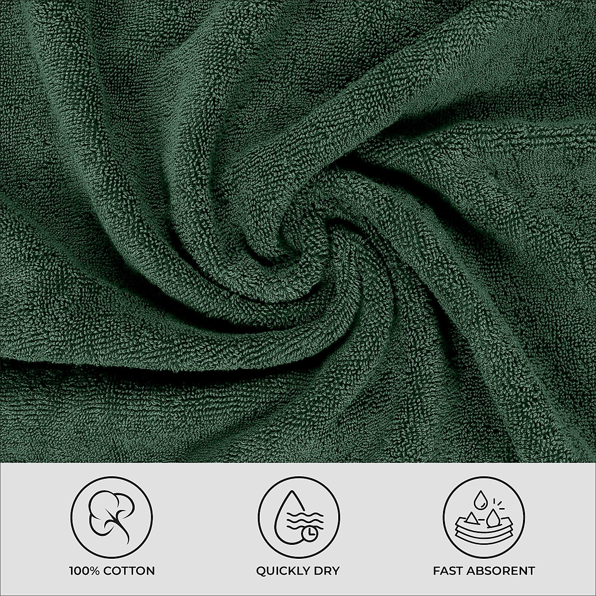 Homes Perception Luxury 8 Pack Towel Set | Premium Quality 2 Bath Towels, 2 Hand Towels 4 Washcloths | 600 GSM (Hunter Green)