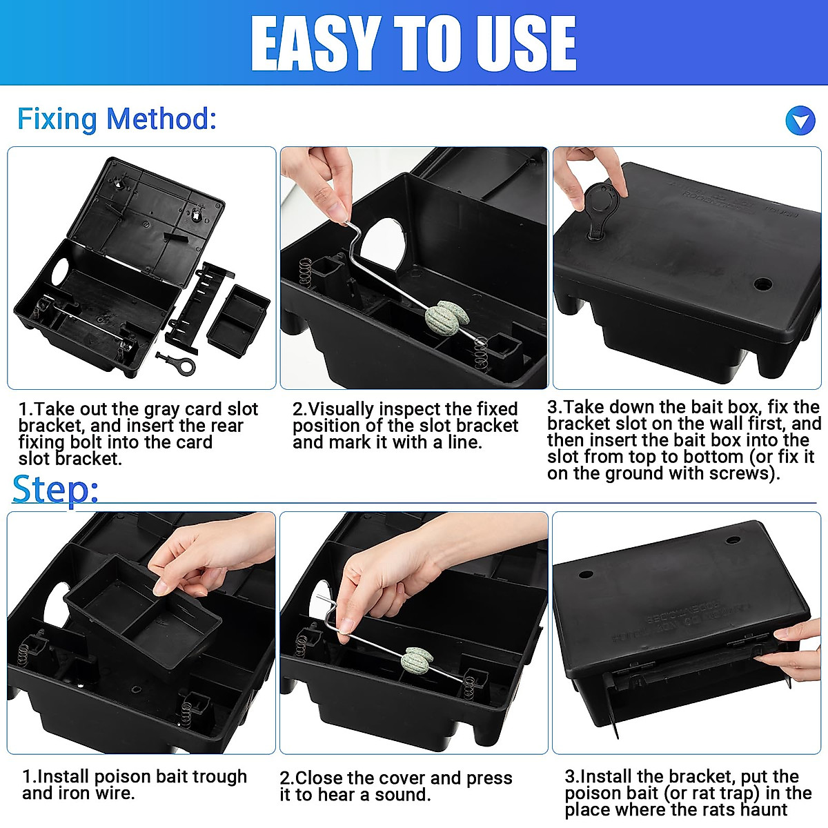 Qualirey Rat Bait Stations Large Rodent with Key Reusable Mouse Stations Mice Blocks Heavy Duty Boxes for Outdoor Rodents Mice Blocks, Bait Not Included(Black,4 Pack)