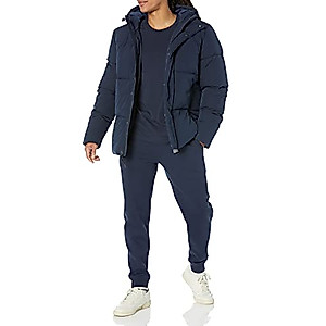 Amazon Essentials Men's Recycled Polyester Mid-Length Hooded Puffer (Available in Big & Tall), Navy, Large