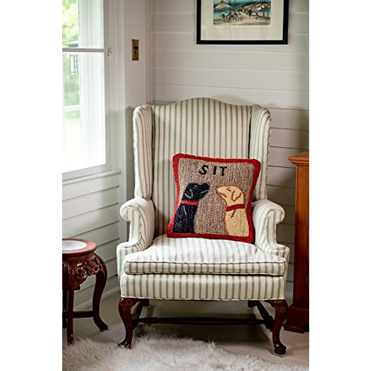 Chandler 4 Corners Artist-Designed Two Dogs Sitting Hand-Hooked Wool Decorative Throw Pillow (18” x 18”) Dog Pillow for Couches & Beds - Easy Care & Low Maintenance- Yellow, Black Lab Throw Pillow