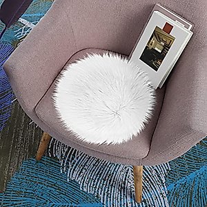 Sibba Faux Fur Small Area Rug Chair Desk Sofa Cover Carpet 35 cm Fluffy Plush Seat Pad Protectors for Home Bedrooms Aesthetic Decor (White Round)