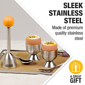 Egg Cups for Soft Boiled Eggs with Spoons - Stainless Steel Egg Topper - Durable Egg Opener Topper Cutter - Giftable Egg Cracker Tool & Soft Boiled Egg Holder Cutter by Eparé